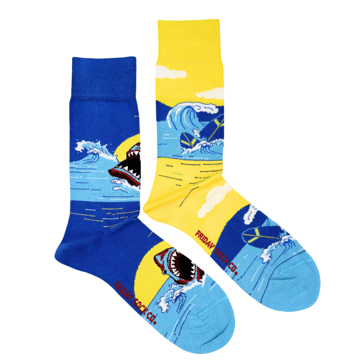 Men's Shark & Surfboard Socks | Mismatched by Design | Friday Sock Co.